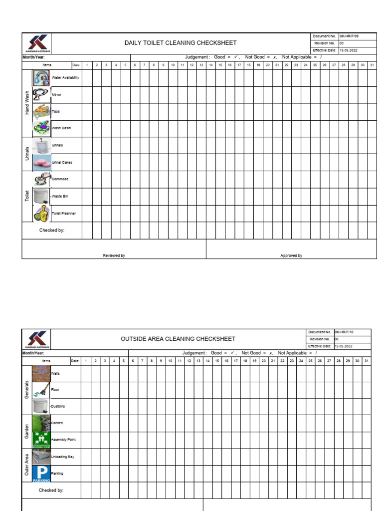 Daily Toilot Cleaning Check Sheet | PDF