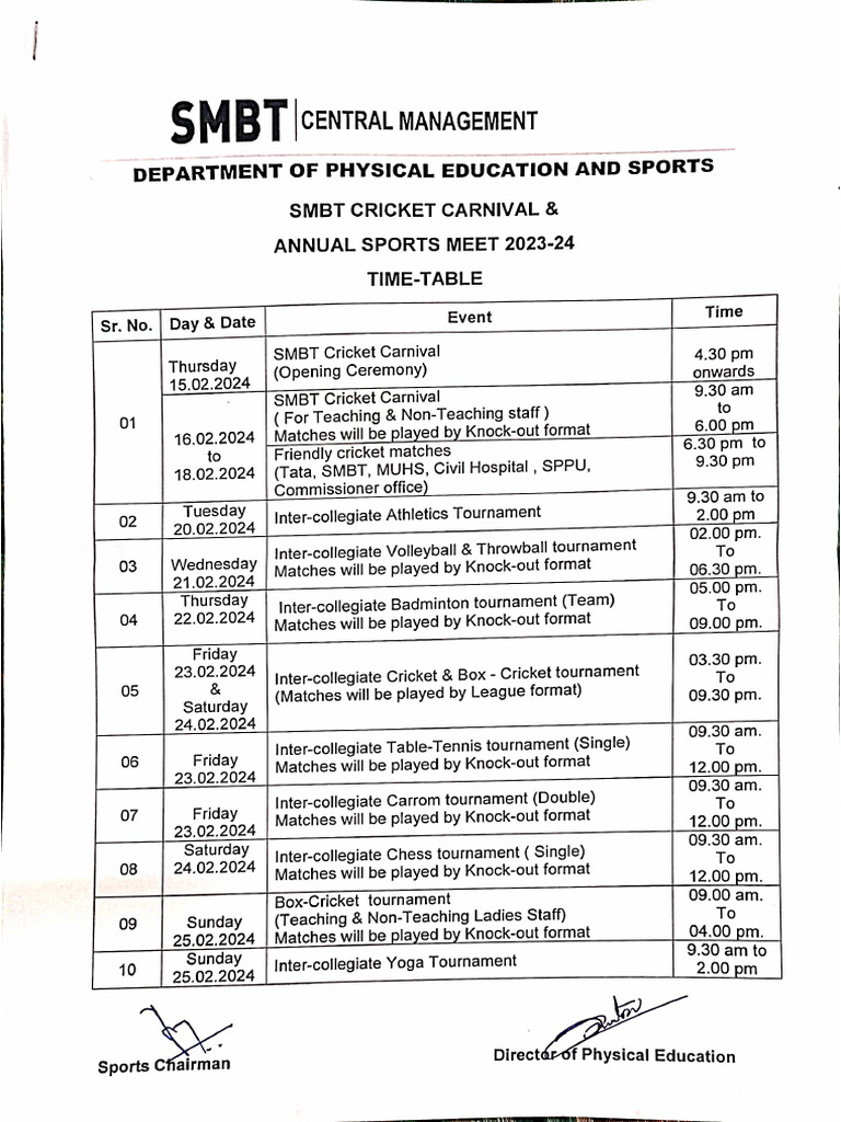 Annual Sports Meet 2024 Schedule | PDF