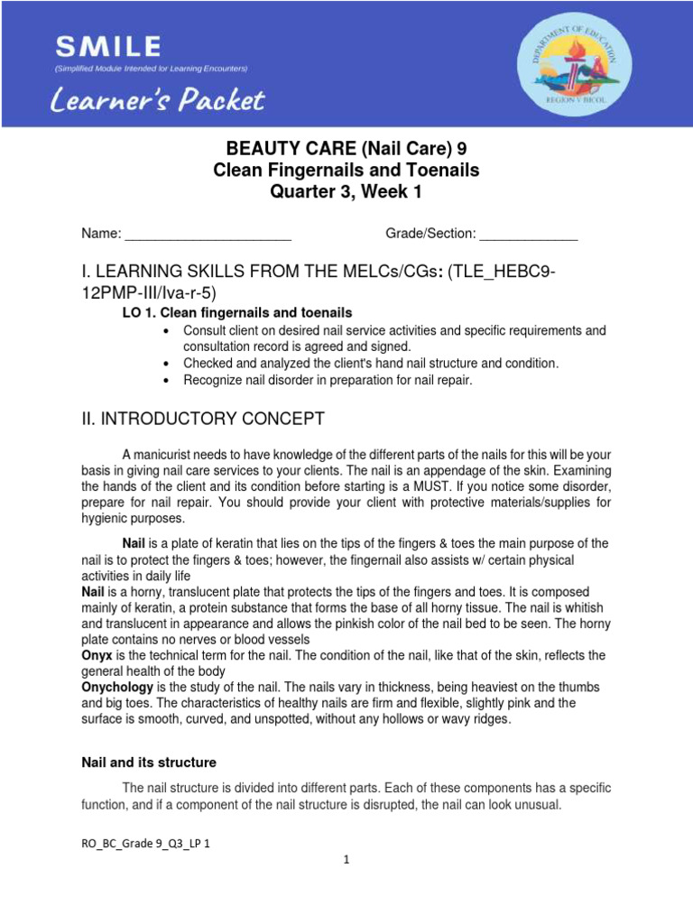 LP1 RO TLE-HE BC G9 Q3.edited | PDF | Nail (Anatomy) | Integumentary System