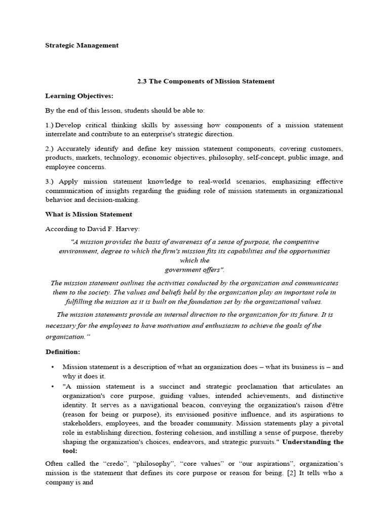 The Components of Mission Statement | PDF | Reputation | Corporate ...