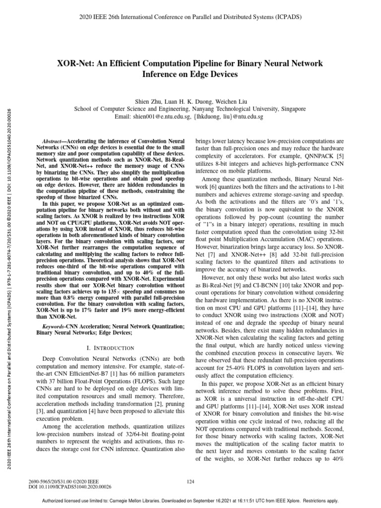 XOR-Net An Efficient Computation Pipeline For Binary Neural Network Inference On Edge Devices ...