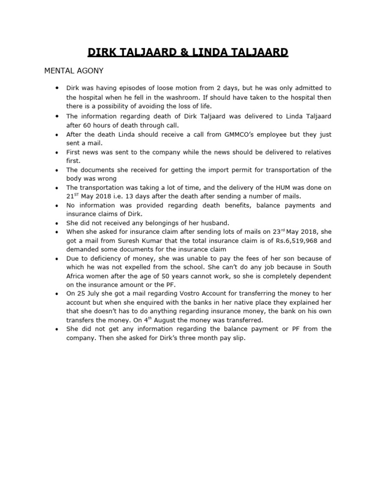 Dirk Taljaard's Death: Delays & Mismanagement | PDF | Mail | Insurance
