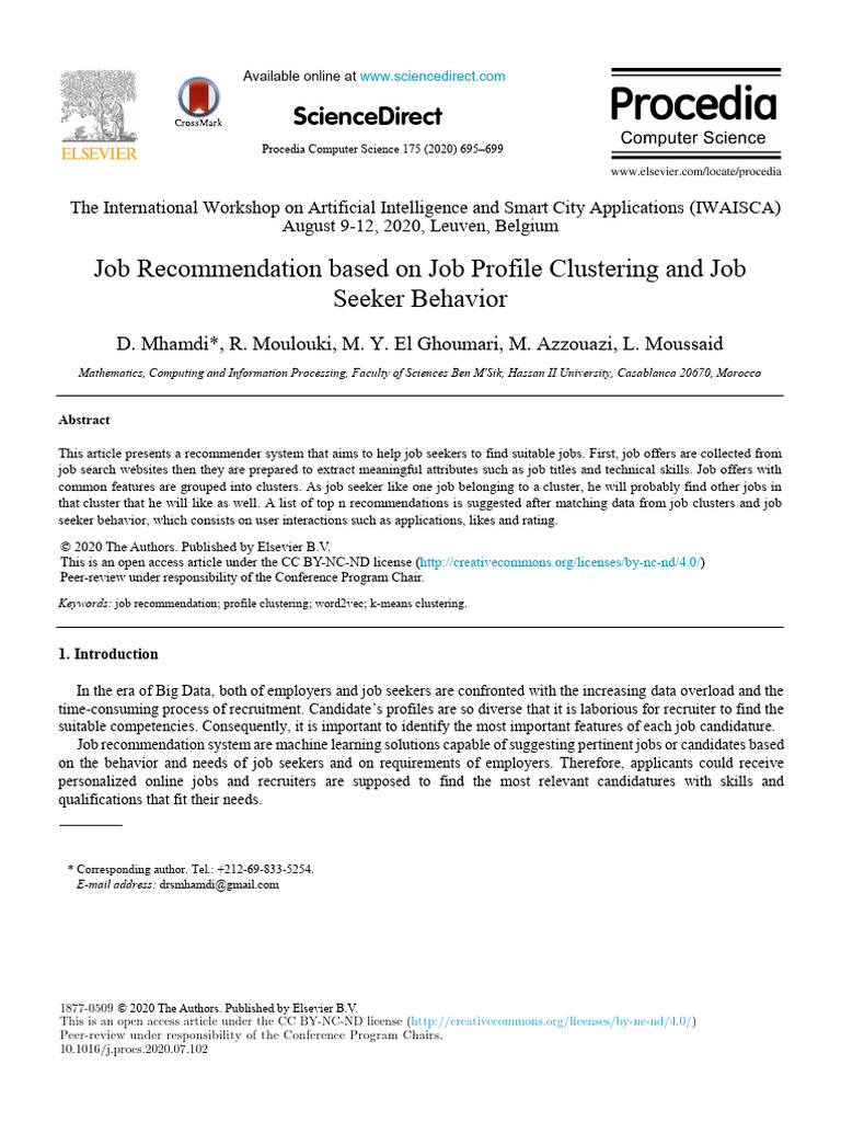 Job Recommendation Based On Job Profile Clustering | PDF