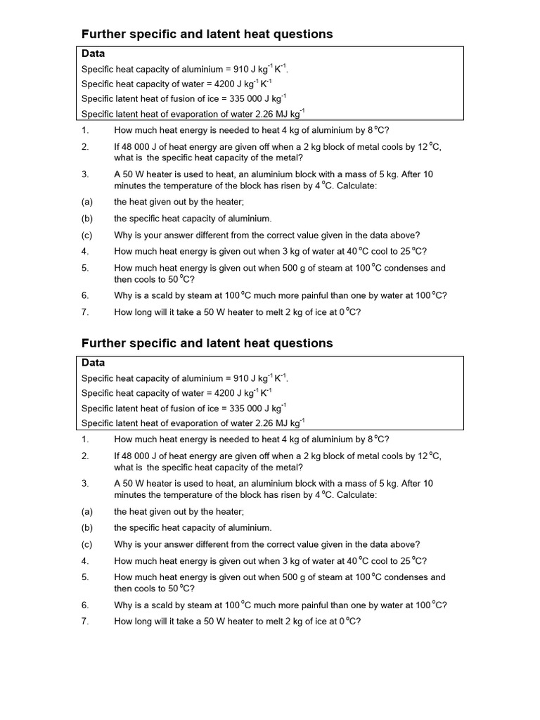 Heat Calculations for Students | PDF | Latent Heat | Heat