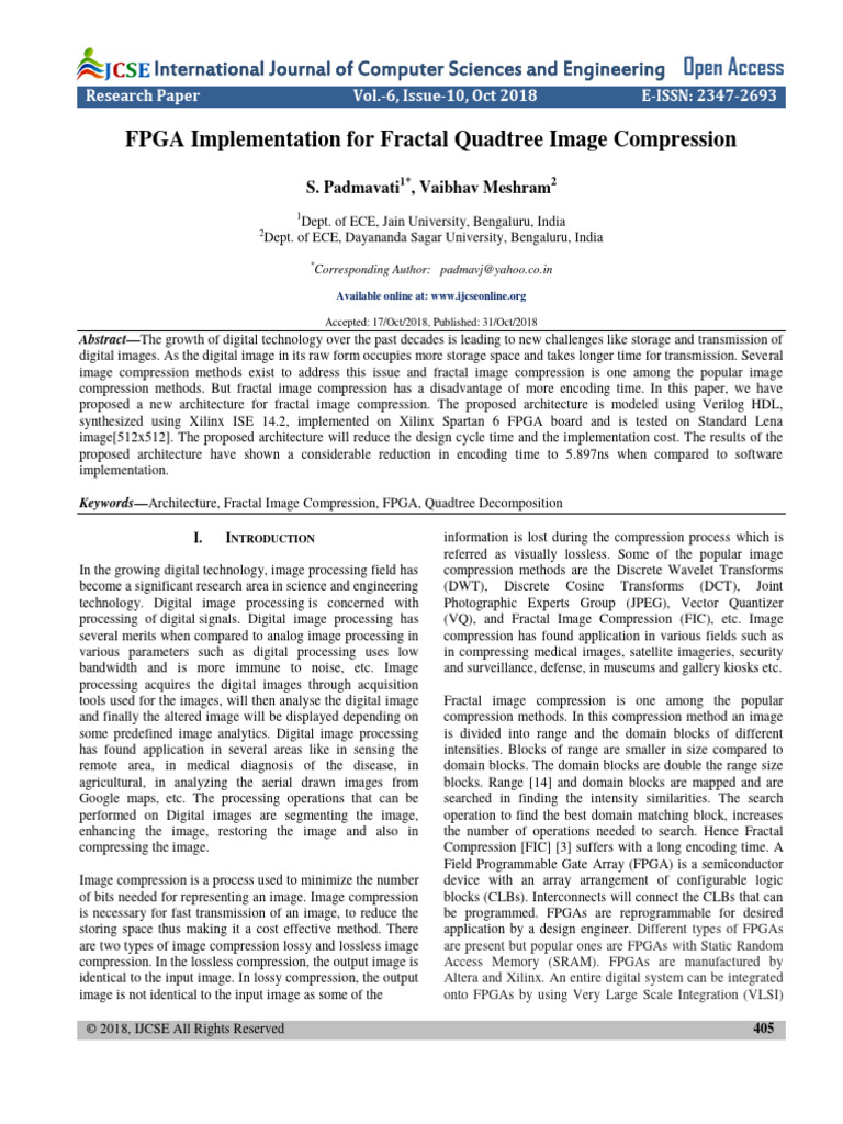 FPGA Implementation For Fractal Quadtree Image Compression | PDF | Field Programmable Gate Array ...