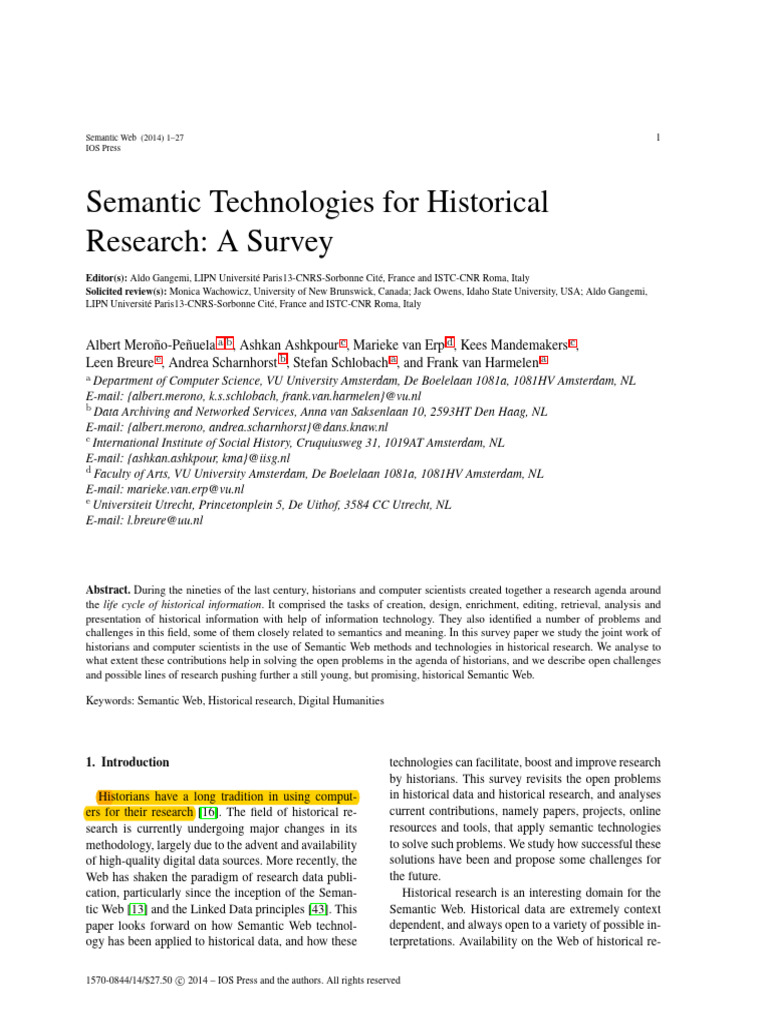 Semantic Technologies For Historical Research | PDF | Semantic Web | Data