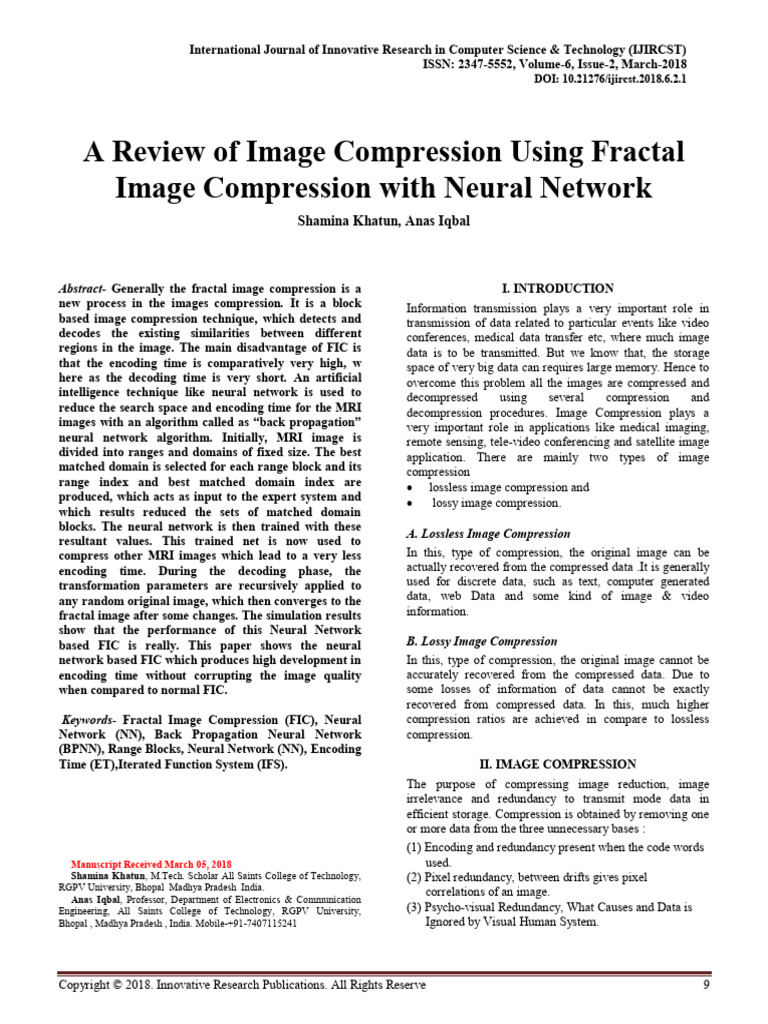 A Review of Image Compression Using FIC With Neural Network | PDF | Data Compression | Signal ...