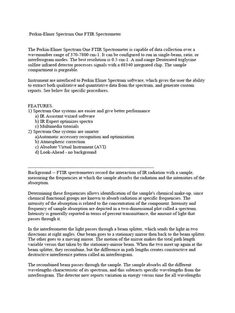 Perkin-Elmer Spectrum One FTIR Guide | PDF | Infrared Spectroscopy ...