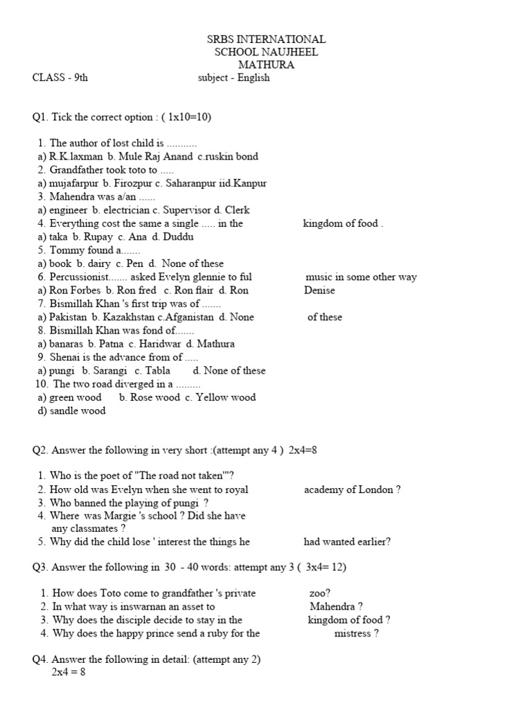 9th English | PDF