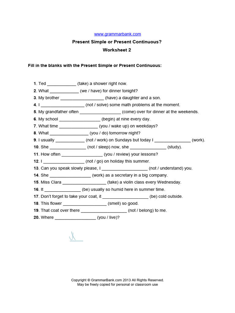 Present Simple vs Present Continuous Worksheet2 | PDF