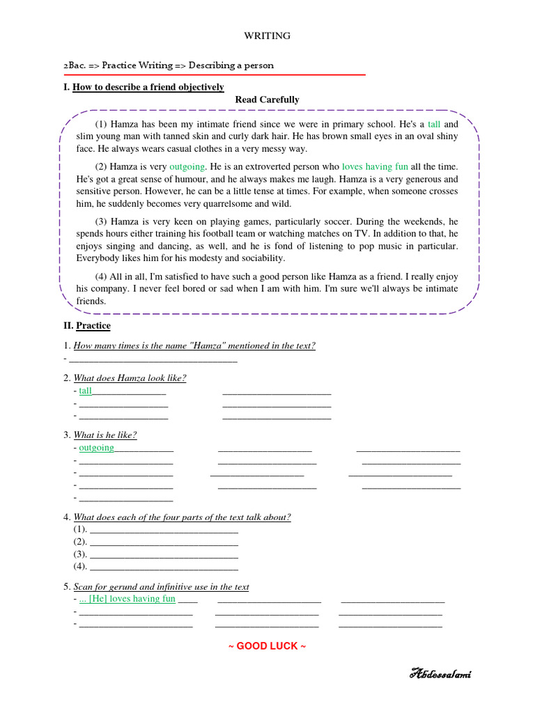 Descriptive Writing Practice | PDF