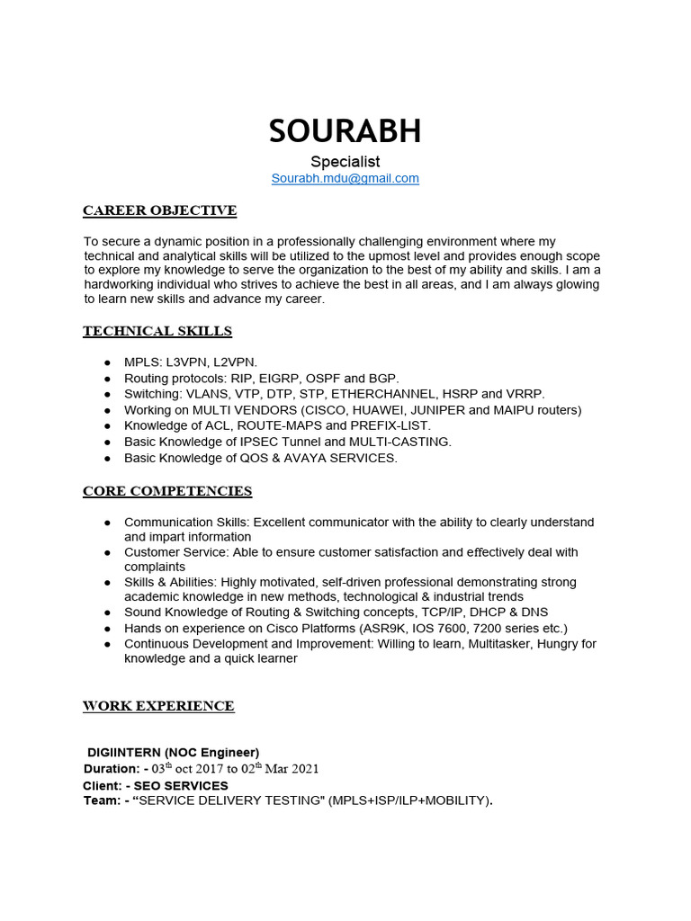 Sourabh Resume | PDF | Router (Computing) | Networking Sourabh Resume | PDF | Router (Computing) | Networking