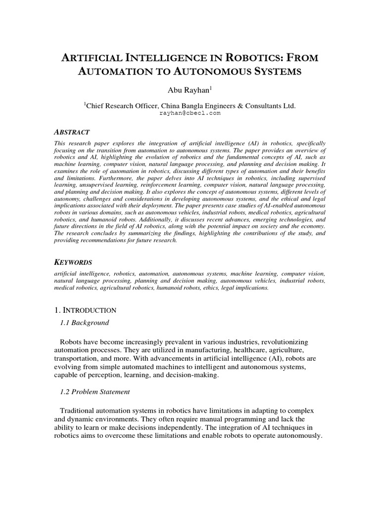 Artificial Intelligence in Robotics | PDF | Robotics | Artificial ...