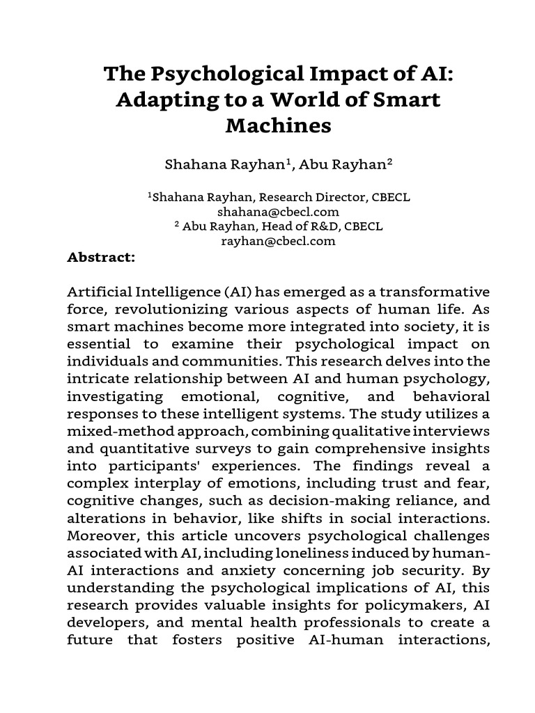 Psychological Effects of AI Integration | PDF | Artificial Intelligence ...