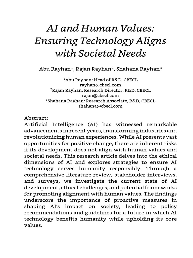 AI and Human Values - Ensuring Technology Aligns With Societal Needs | PDF | Artificial ...