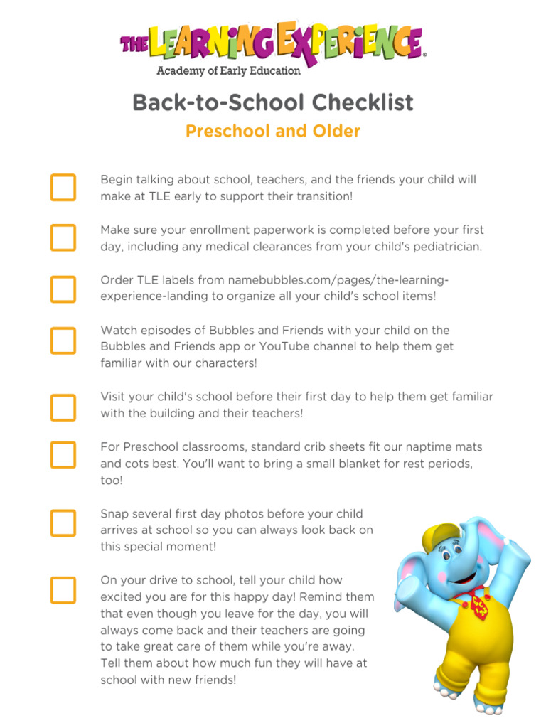 Preschool and Older Back-To-School Checklist | PDF | Self-Improvement ...