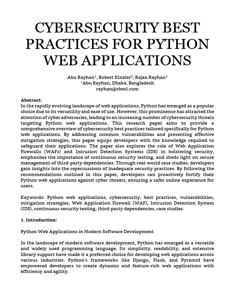 Cybersecurity Best Practices for Python Web Applications | PDF ... Cybersecurity Best Practices for Python Web Applications | PDF ...