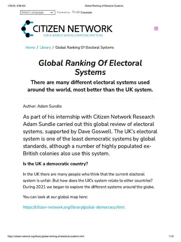 Global Ranking of Electoral Systems | Download Free PDF | Voting ...