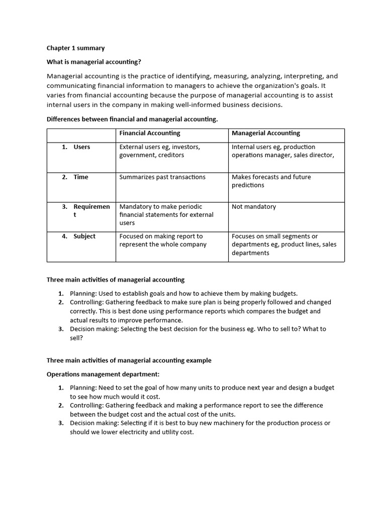 Chapter 1 Summary For Principles of Managerial Accounting | PDF | Lean ...