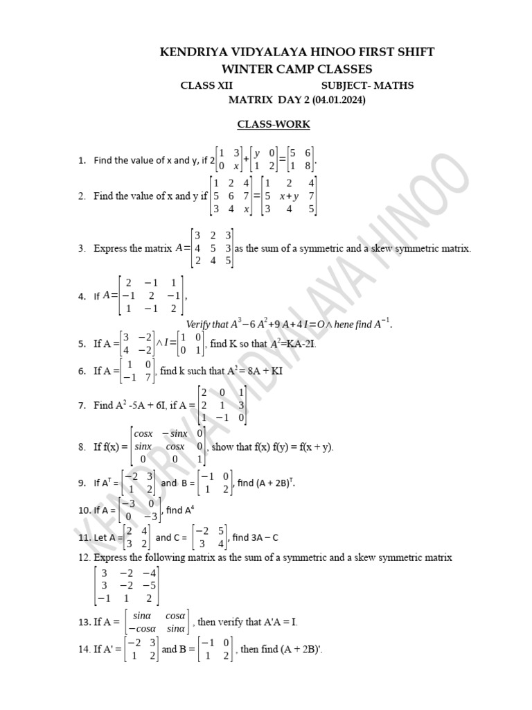 Matrix Day 2 Pdf Matrix Mathematics Mathematics