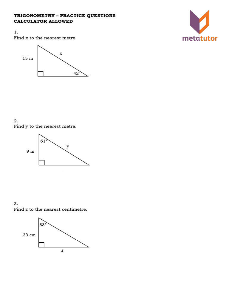 Trigonometry Practice Questions Guide | PDF | Significant Figures ...