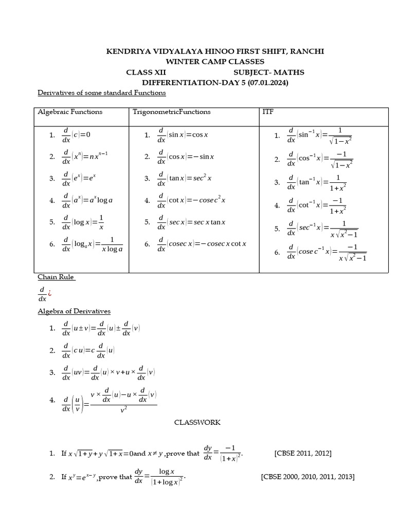 Differentiation (Day-5) | PDF | Triangle Geometry | Special Functions