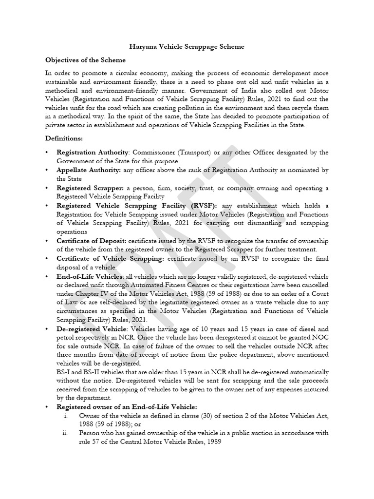 Haryana Vehicle Scrappage Scheme Guide | PDF | Finance & Money Management