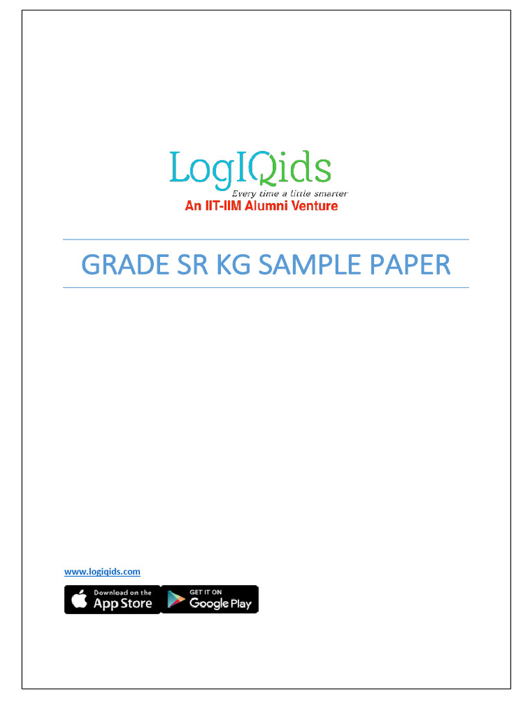 SR KG Sample Paper for Logiqids | PDF