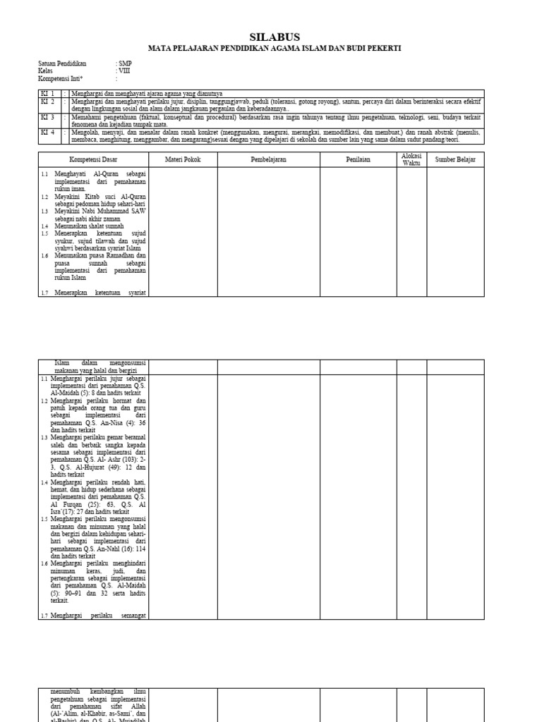 Silabus Agama Islam SMP Kls VIII | PDF | Agama & Spiritualitas