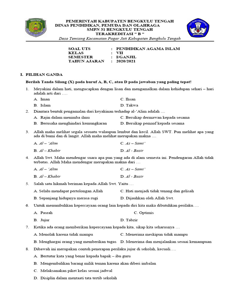 Soal UTS Kelas 7 | PDF