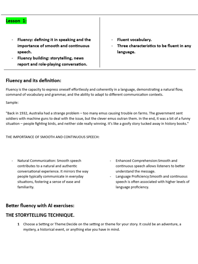 Lesson 1.speaking | PDF | Fluency | Storytelling