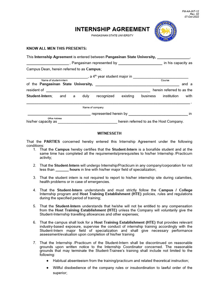 12 INTERNSHIP AGREEMENT Rev.02 | PDF | Justice | Crime & Violence