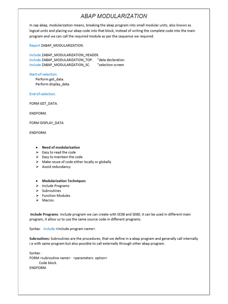 SAP ABAP Modularization | PDF SAP ABAP Modularization | PDF