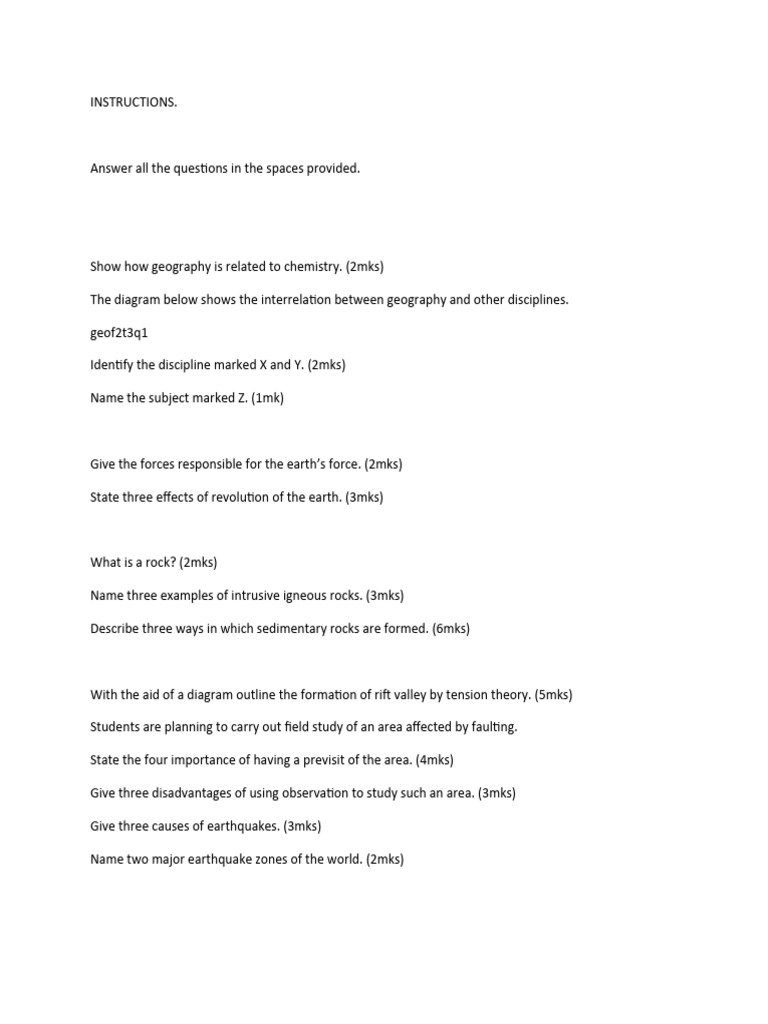 Geography Form3 Exam | PDF | Science & Mathematics
