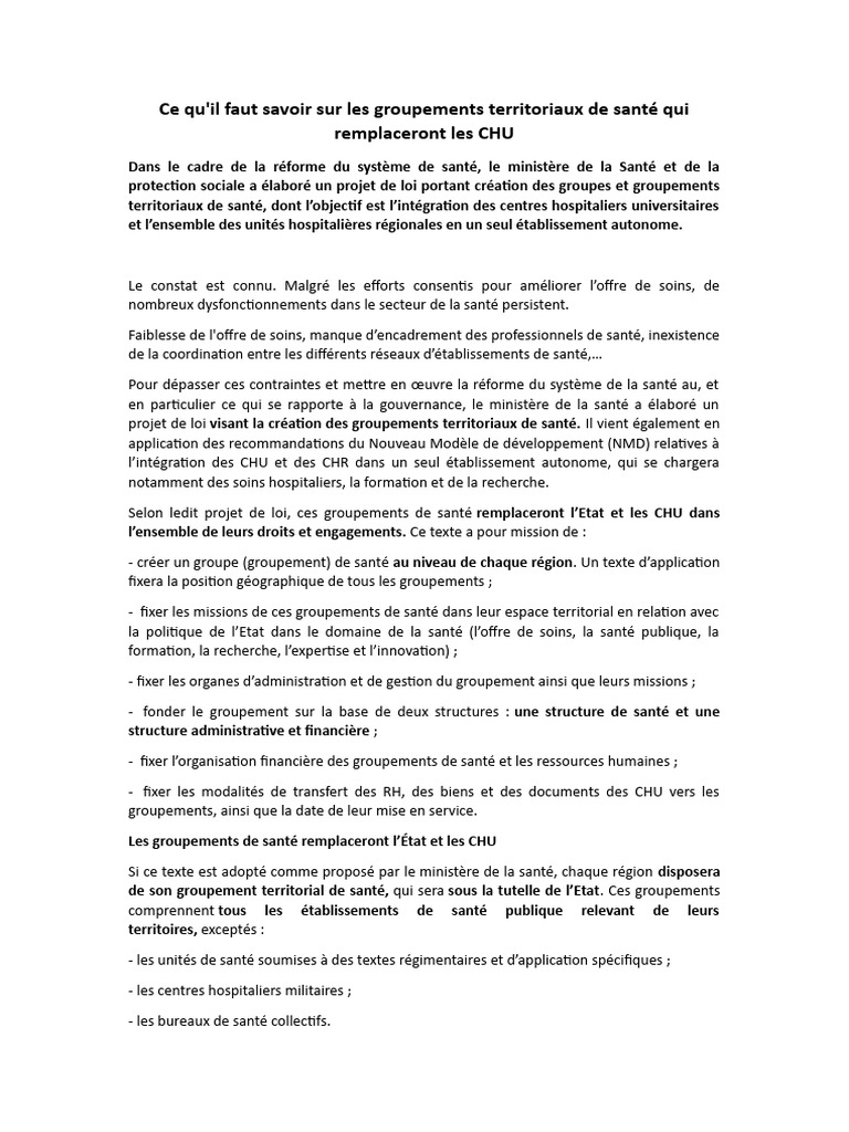 Les Groupements Territoriaux De Santé Pdf