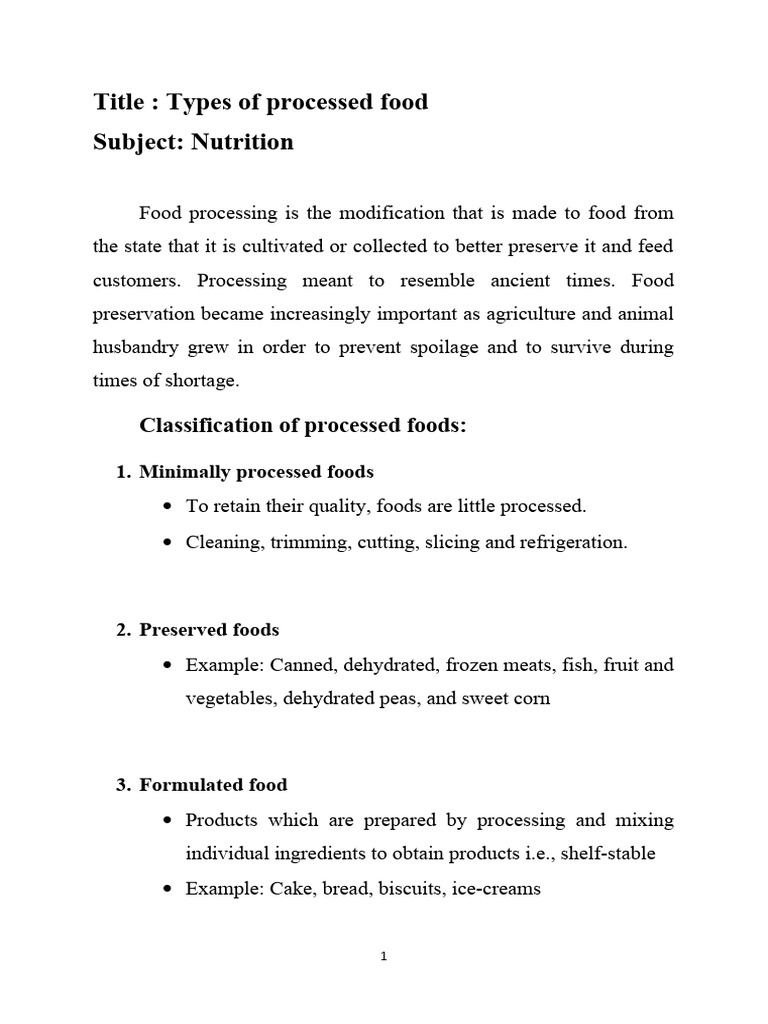 TYpes of Processed Foods | PDF