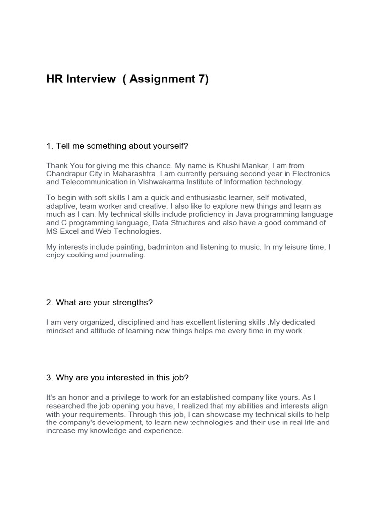 HR Interview Questions and Answers For Freshers | PDF | Stress (Biology ...