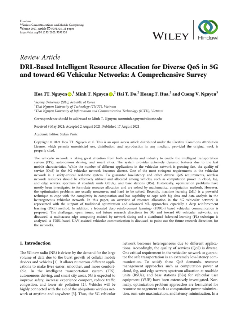 Review Article Drl Based Intelligent Resource Allocation For Diverse Qos In 5g And Toward 6g