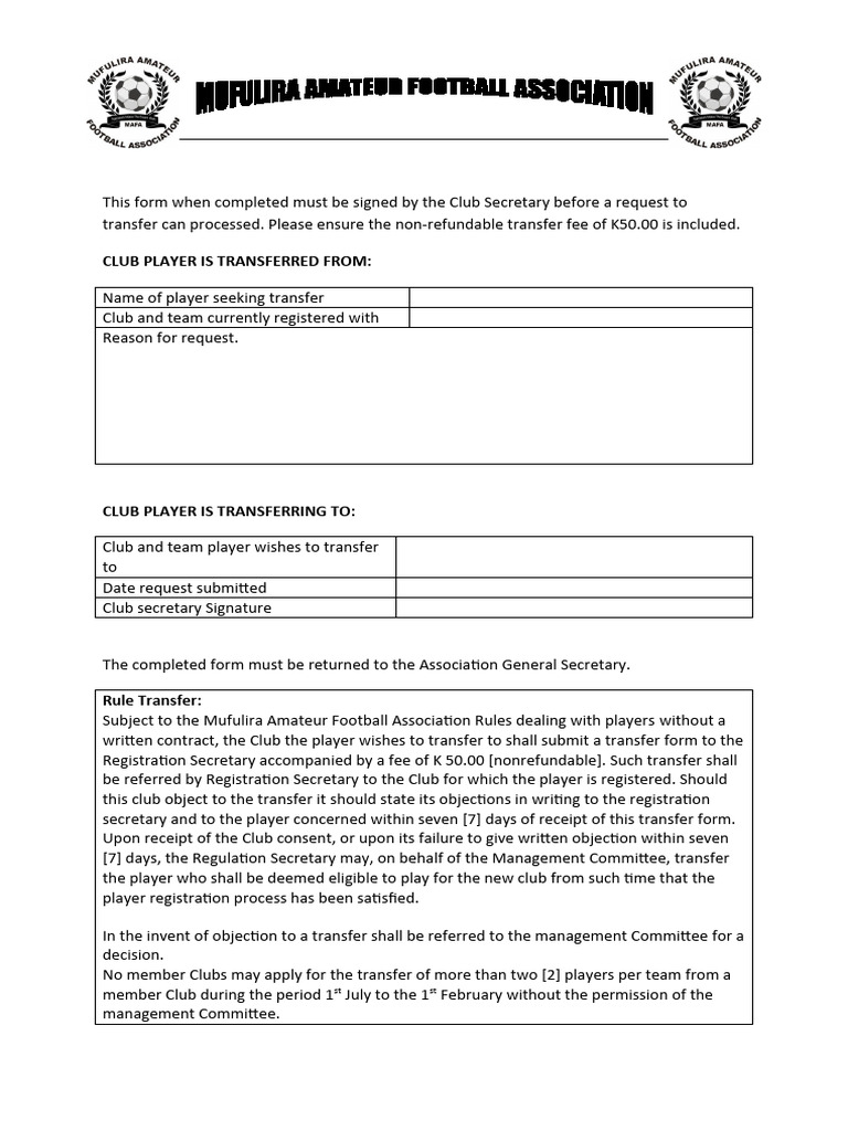 Player Transfer Request Form Guide | PDF