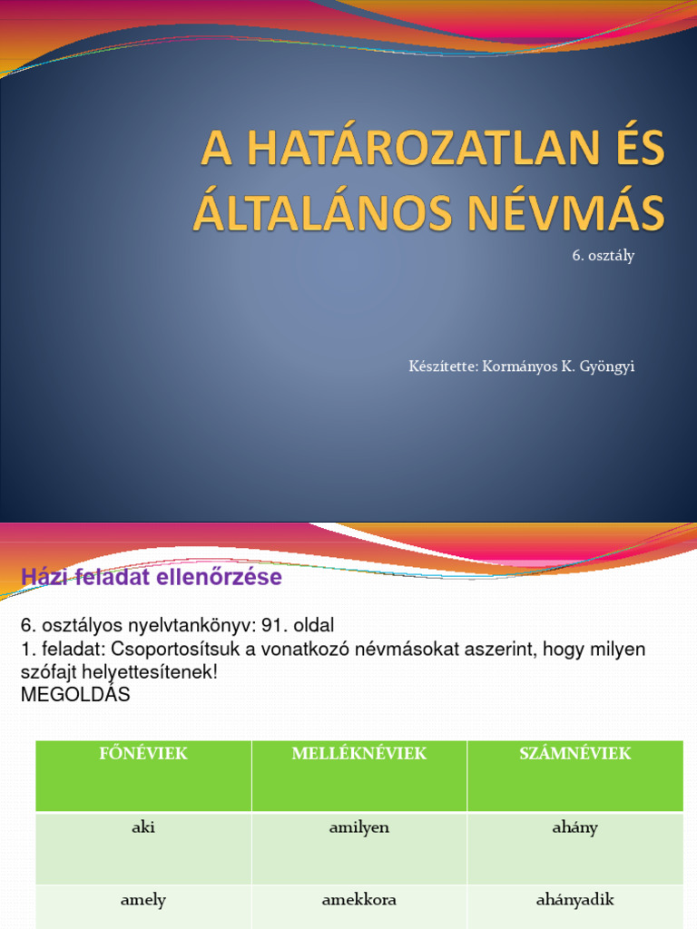 Oszt A Hatarozatlan Es Az Altalanos Nevmas 2. Ora | PDF