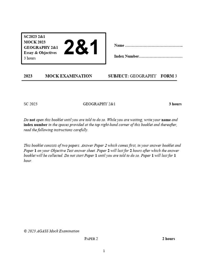 Geography Mock Exam 2023 Form 3 | PDF