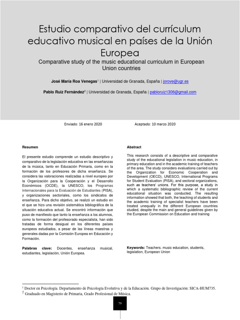 Estudio Comparativo Curriculum Musical - Union Europea | PDF ...