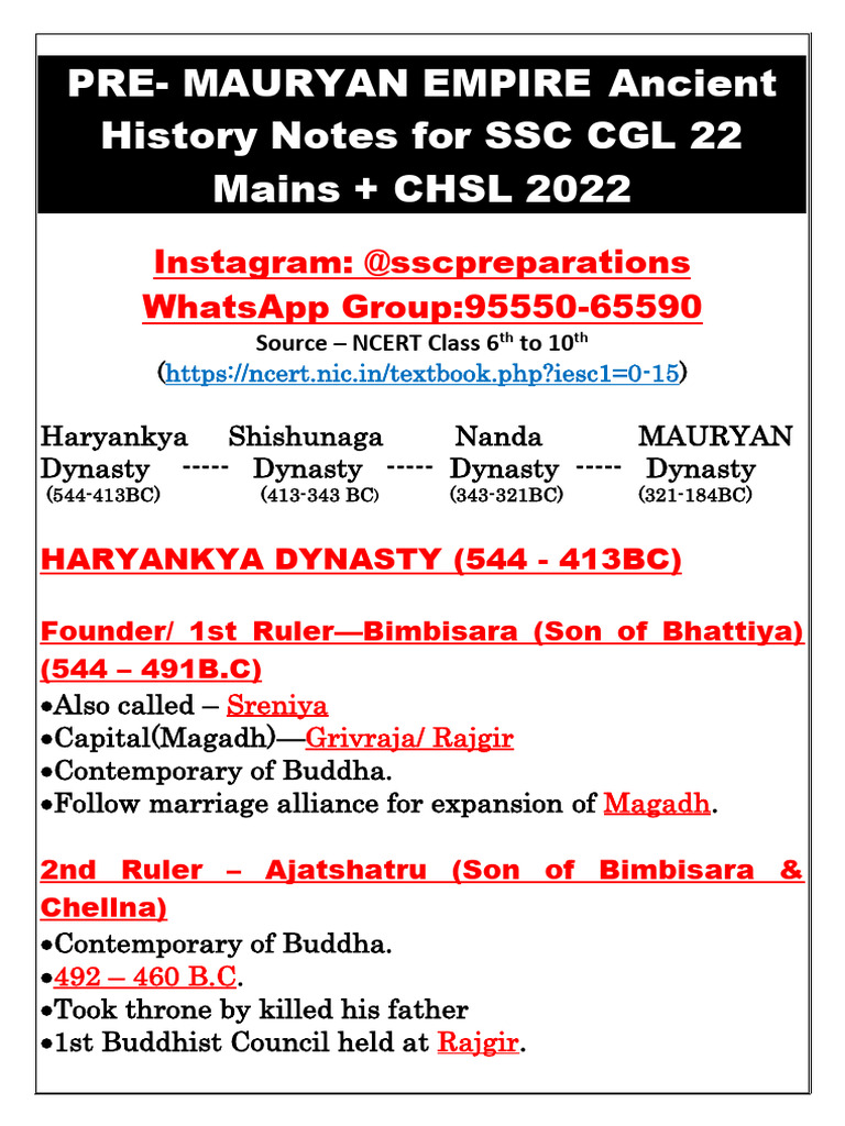 PRE - MAURYAN EMPIRE - Ancient History Notes For SSC Exams | PDF ...