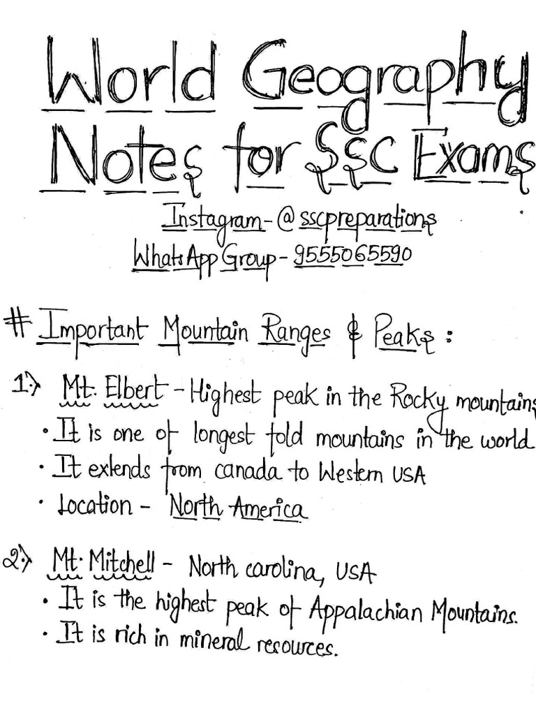 Important Mountains & Rivers - World Geography Notes For SSC CGL 2023 | PDF