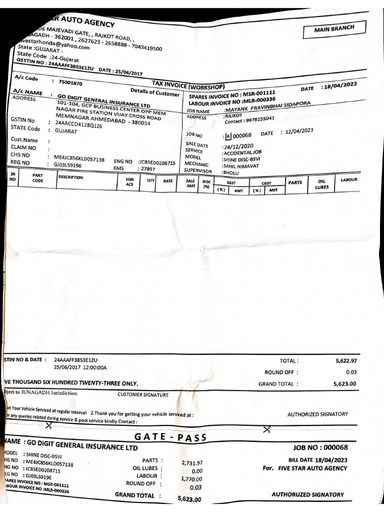 Bike Insurance Bill | PDF