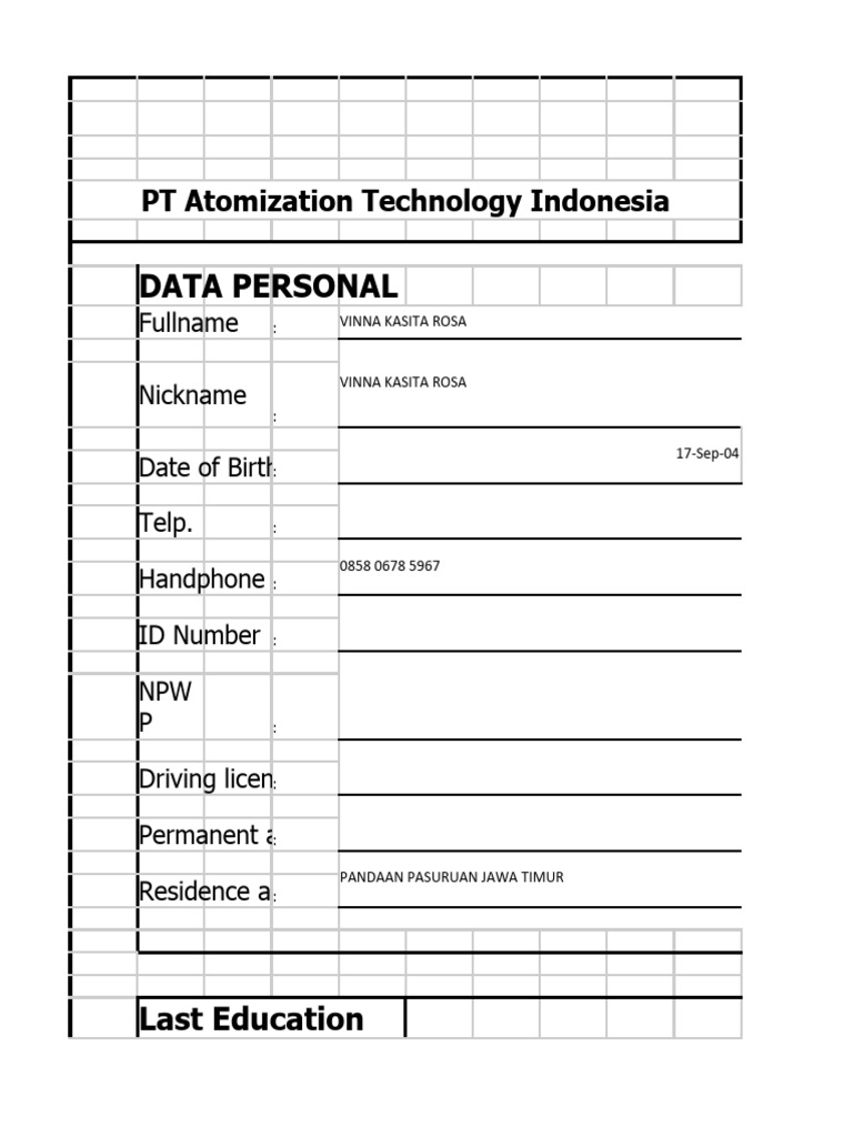PT Atomization Technology Application Form | PDF