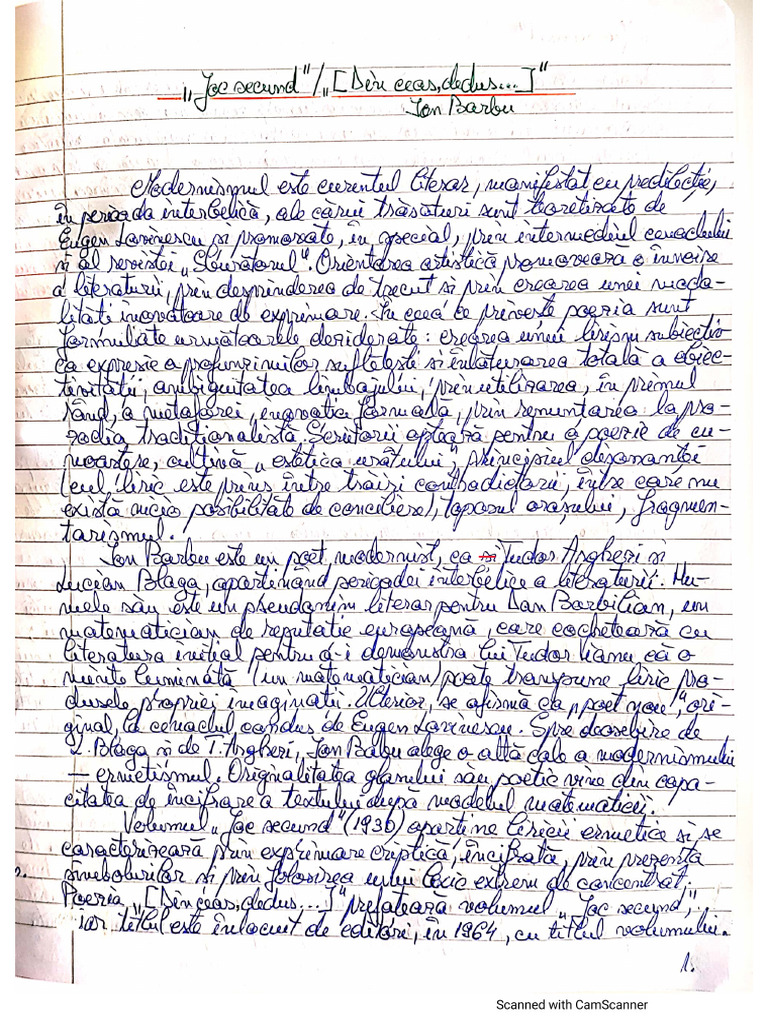 JOC SECUND - Ion Barbu - eseu | PDF