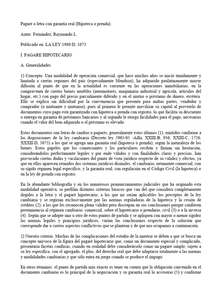 Pagaré o Letra Con Garantía Real (Hipoteca o Prenda) - Fernández ...
