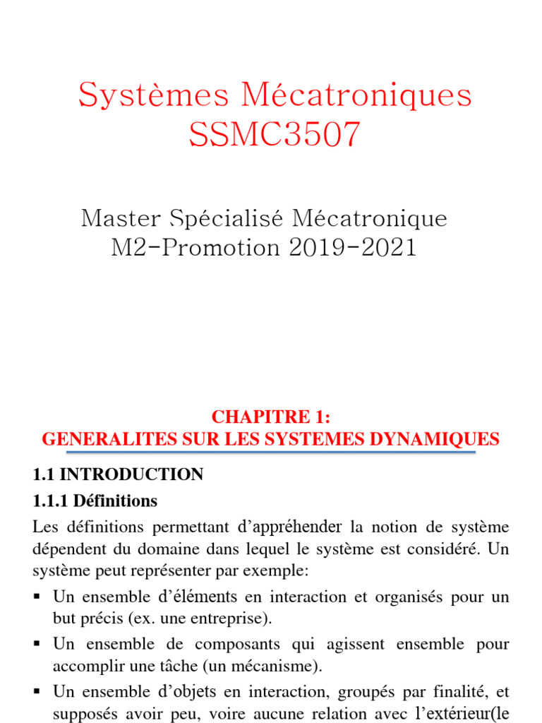 Systèmes Mécatroniques Chapitres 1 et 2 | PDF Systèmes Mécatroniques Chapitres 1 et 2 | PDF