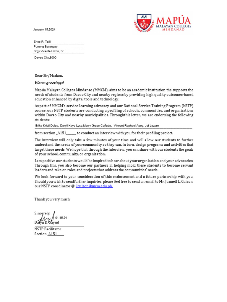 Endorsement Letter | PDF